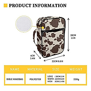 Veniyate Brown Cow Pattern Bible Cover Case Book Bag for Women Bible Case with Handle, Zipper Pocket Bible Tote Bag Church Handbags Christian Gifts