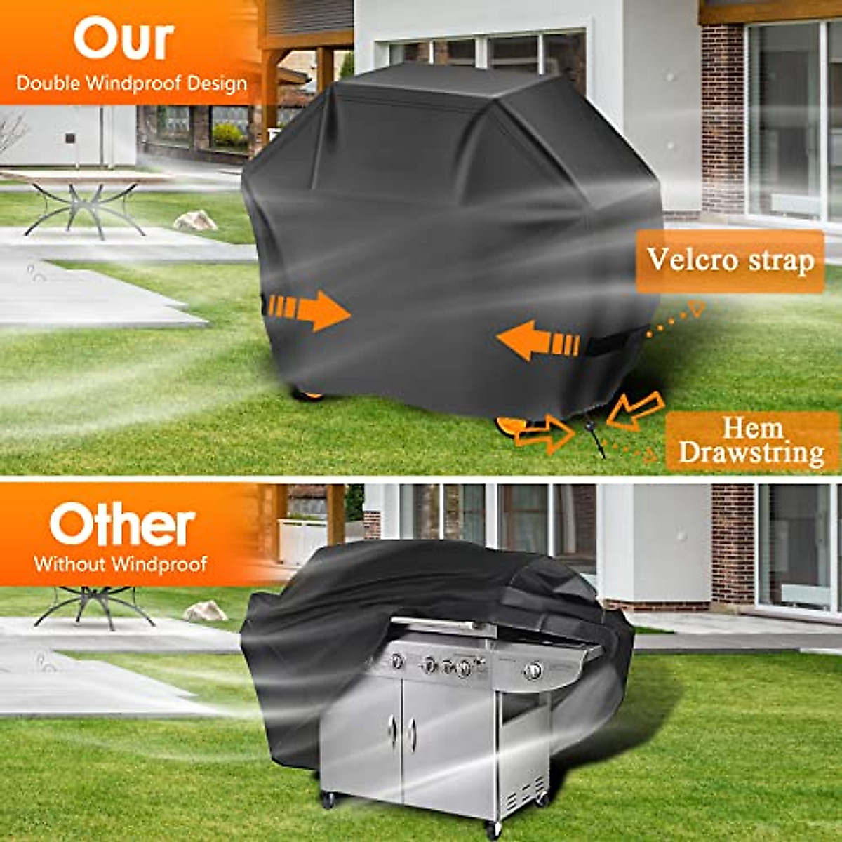 Aoretic Grill Cover, 58inch BBQ Gas Grill Cover, Waterproof,Anti-UV Material with Elastic Velcro & Adjustable Rope for Weber Char-Broil Monument, Brinkmann Dyna-glo Nexgrill Megamaster MASTERCOOK