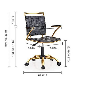 CAROCC Modern Leather Desk Chiar Gold and Black Office Chair Cute Desk Chiar Mid Back Conference Chairs with Wheels and Arms Comfortable Computer Swivel Task Chair(Black)