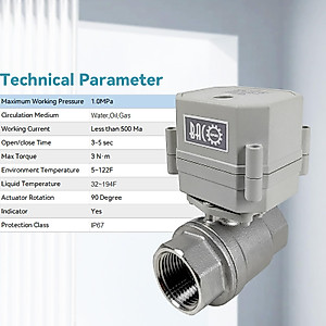 BACOENG 2 Way Motorized Ball Valve, 1 Inch DN25 Electrical Ball Valve, 110VAC Stainless Steel Electric Water Valve