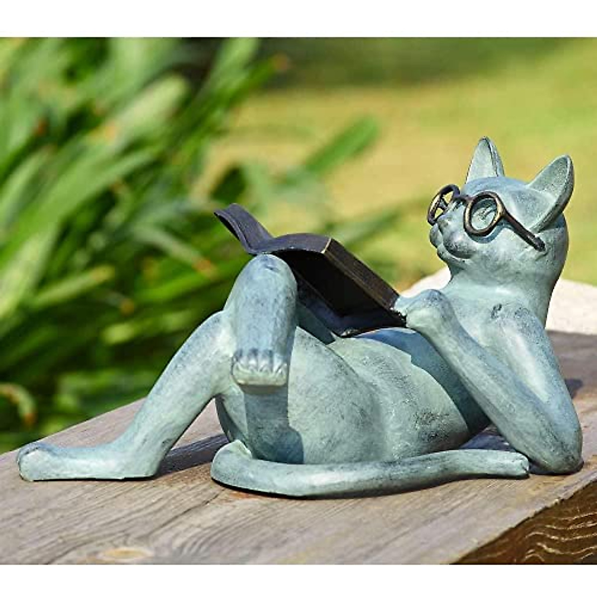 Faruxue Cat Statues Garden Decor - Literary Cat Resin Ornaments Garden Statue Decoration Reading Cat Craft Cat Wearing Glasses Sculpture for Patio Yard Lawn Home Office,18X8X5CM