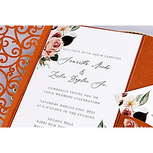PONATIA 20 PCS Laser Cut Invitations Pockets, Terracotta Wedding Invitations with Envelopes for Wedding Party Bridal Shower Engagement Birthday Invite,Autumn Wedding Invitations