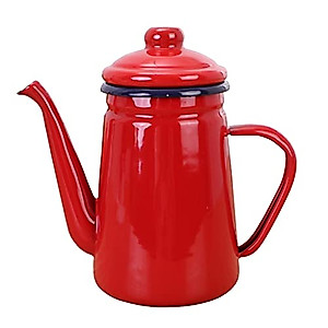 FURLOU Kettle for Stove top 1.1L/37.1OZ Enamel Coffee Pot Pour Over Milk Water Jug Pitcher Barista Teapot Kettle for Gas Stove and Induction Cooker Kitchen Supplies Teapots (Color : Red)