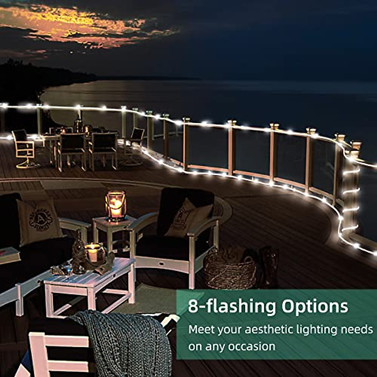 PETVAY LED Solar Rope Lights Outdoor Waterproof, 33 Ft 100 LED with 8 Flashing Modes & 800 mAh Battery, Solar Powered Outdoor String Lights for Pool Patio Garden Tree Path Camping Christmas