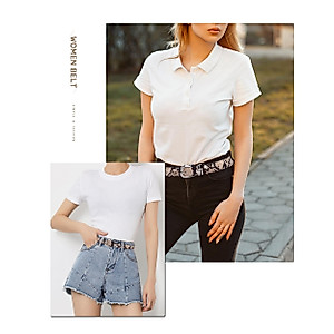 TeeYee Women Basic Waist Skinny Belt Chic Snake Skin Pattern Fashion Casual Leather Belt Pin Buckle Waist Bands for Dress Pants (43in, cobra pattern)