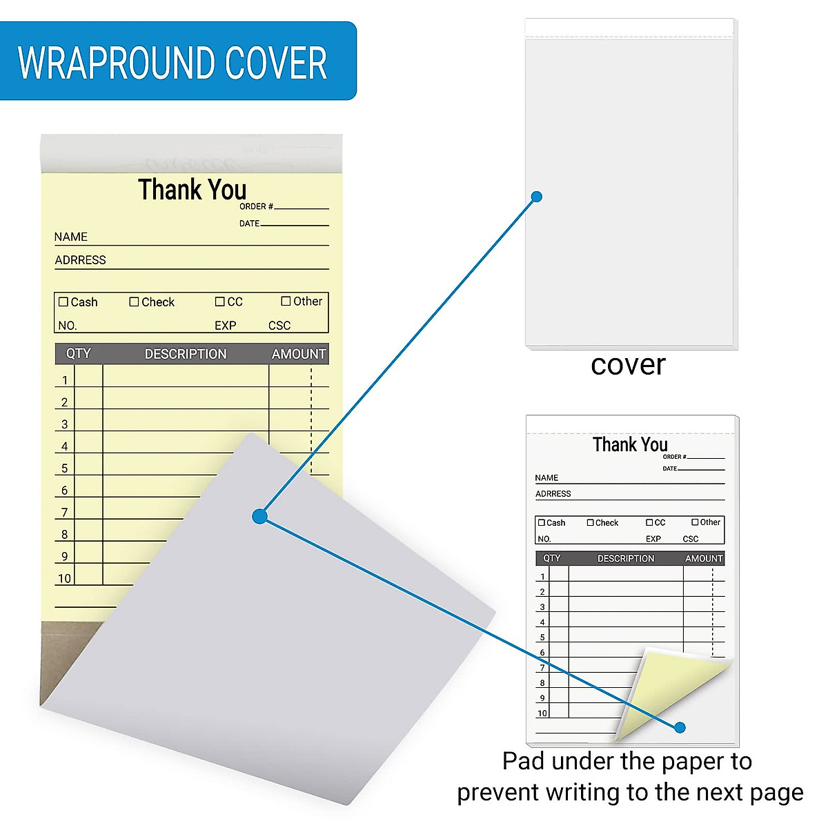 suituts 12 Pack Thank You Receipt Book for Small Business, 3.5 x 5.5 Inch, 2 Part Carbonless Sale Order Book, Order Pads Invoice Book 50 Sets Each Pad,Total 600 Sets