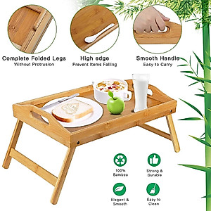 Bamboo Bed Tray Table with Foldable Legs & 5-Piece Bamboo Drawer Organizer Set