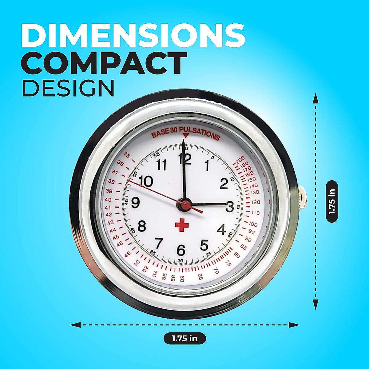 Nurse Stethoscope Watch - Lightweight Metal Frame- Attaches Directly to Stethoscope for All Medical Professionals (Silver)