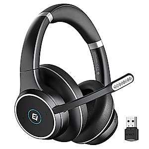 Bluetooth Headset with Microphone, EMEET ENC Noise Cancelling Headphones with 4 Mics, All Day Battery & Comfortable Design PC Headset, Dual-Bluetooth/Dongle/USB Connection for PC/Mac/Tablet/Cell Phone