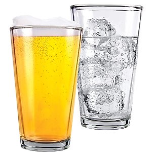 Kitchen Lux Pint Beer Glasses Set of 2 – 16 oz Tall Clear Drinking Glasses and All Purpose Tumblers – Heavy Base Cocktail, Water, Juice Glass – Pub Style Design For Home Dining, Bars, and Parties