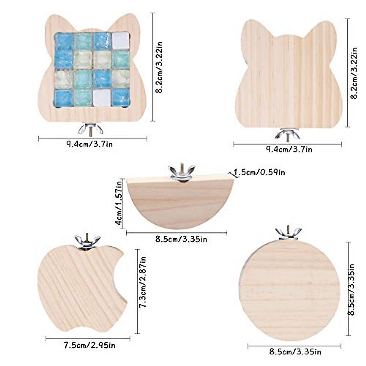 5 Pcs Hamster Cage Platform Set, Wooden Chinchilla Stand Board Pet Rest Platform with Screw Nut Washer Cage Accessories Cage Platform for Small Animal Pet Birds Parrots Gerbils