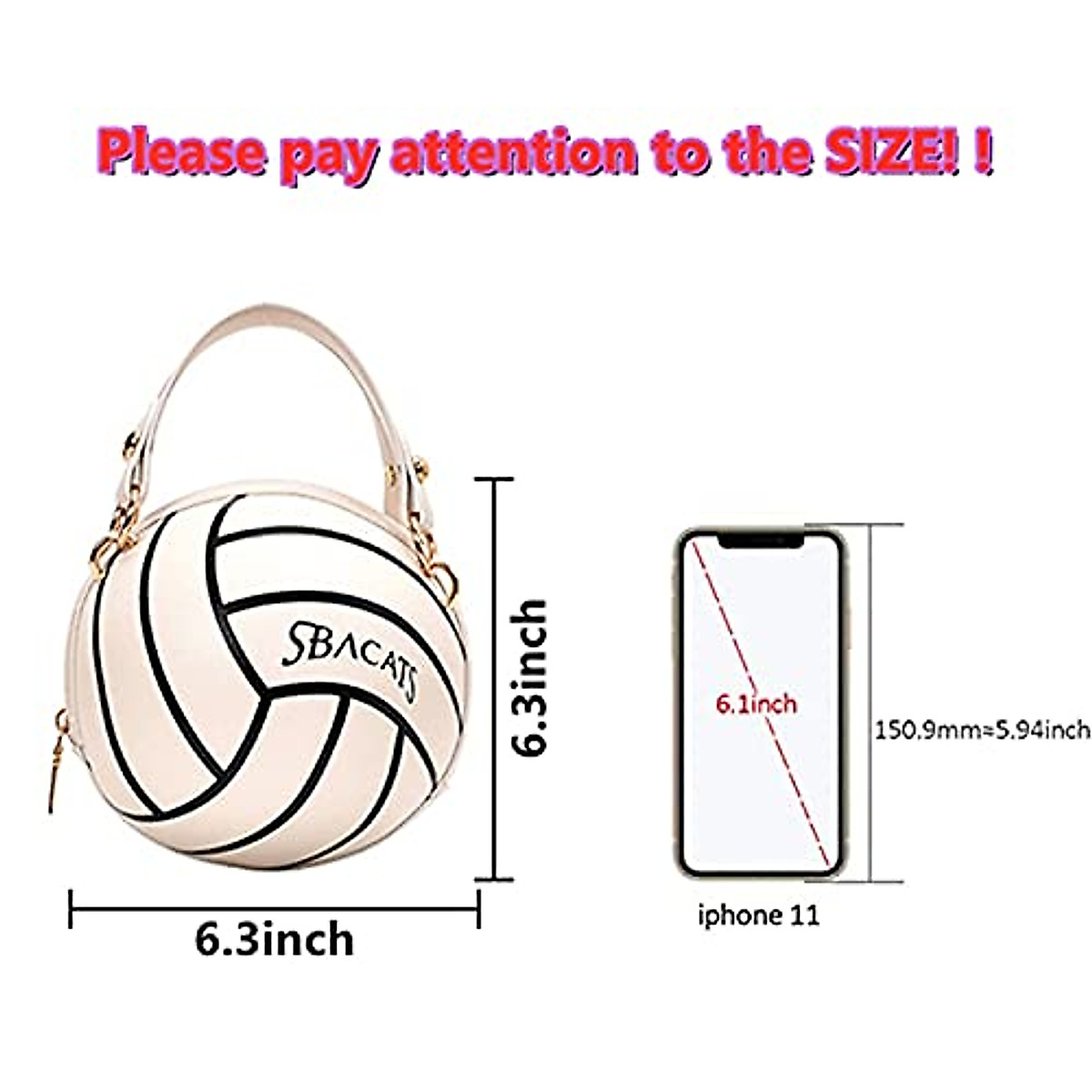 sugenie basketball Shaped Purse For Women Cross Body Handbag Girls Messenger Bag Tote Shoulder PU Leather Round Handbags (Volleyball White)