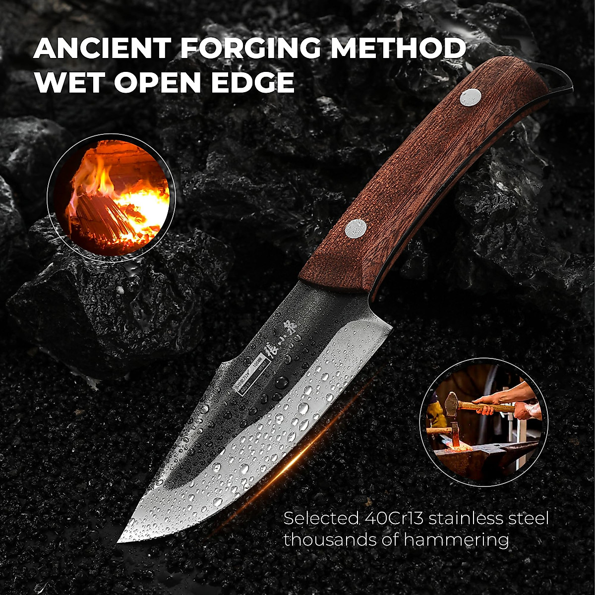 ZHANG XIAO QUAN SINCE 1628 Butcher Knife with Sheath, 8 inch Viking Boning Knife High Carbon Steels Hunting Knife For Outdoor Camping BBQ(B)
