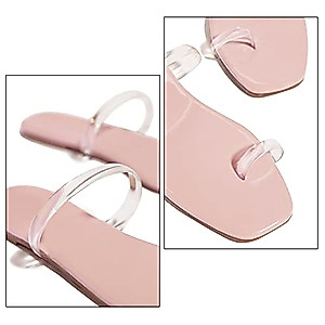 UIFLQXX Women's Breathable Square Open Toe Shoes Ladies Crystal Strap Slip On Shoes Summer Casual Party Dressy Beach Slipper (Pink, 10)