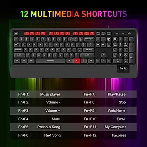 havit Wired LED Keyboard, Rainbow Backlit Computer Keyboard Ergonomic LED Gaming Keyboards Wrist Rest 104 Keys for Office PC Desktop Laptop Game Black