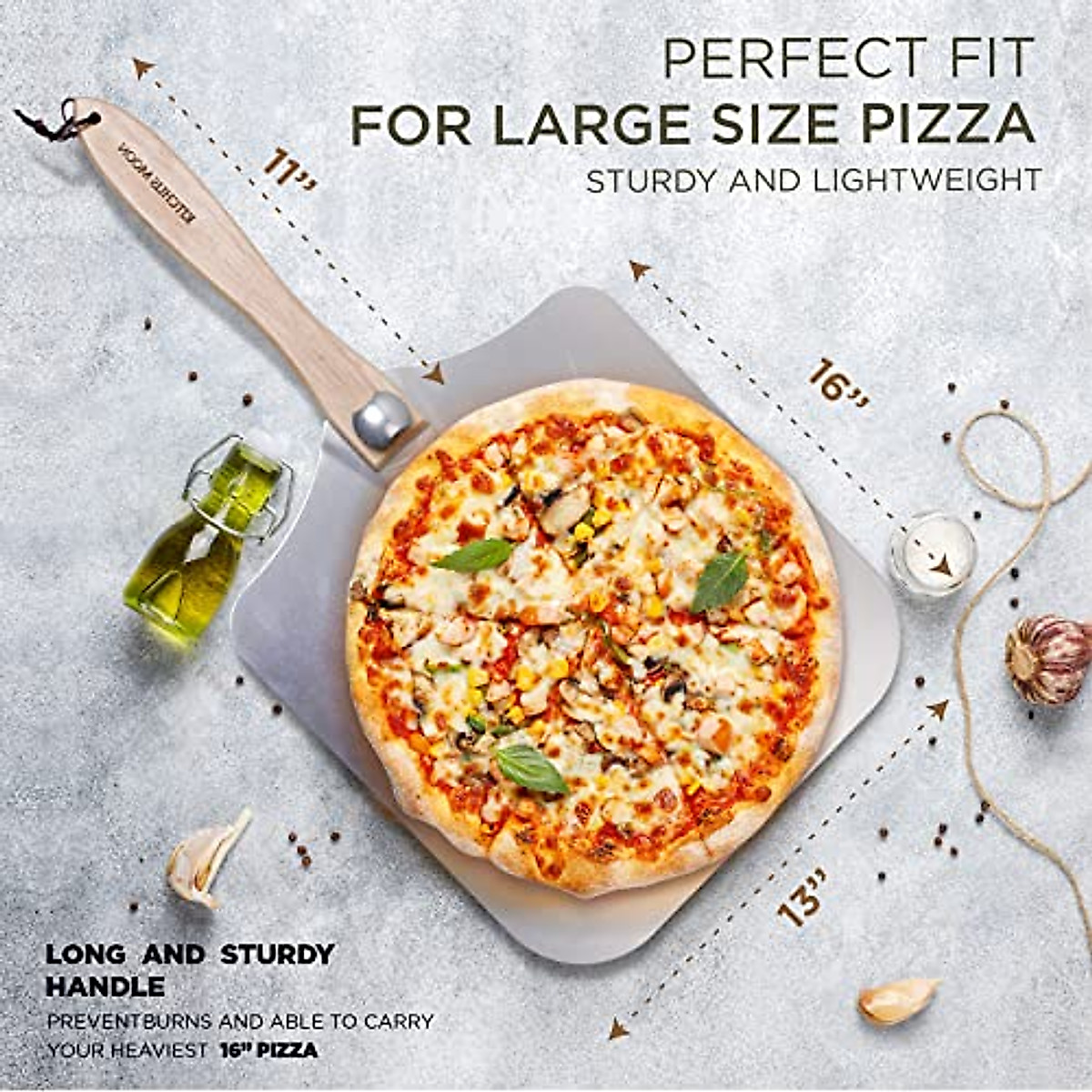 KITCHUS MOON Large Pizza Peel 16 inch - Extra Large Metal Pizza Peel with 14 inch Stainless Steel Pizza Cutter Rocker, Pizza Spatula Paddle to Move Large Pizza, Pizza Paddle with Folding Handle