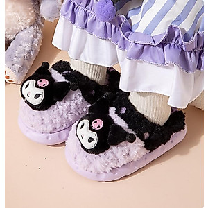 Cartoon Slippers Anime Plush Slippers Indoor Winter Non-Slip Warm Shoes Suitable For Big Kids Or Women's Purple38/39