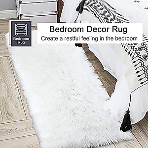 junovo Luxury Fluffy Area Rugs Furry Rug for Bedroom Faux Fur Sheepskin Nursery Rugs Fur Carpet for Kids Room Living Room Home Decor Floor Mat, Rectangle 2ft x 3ft White