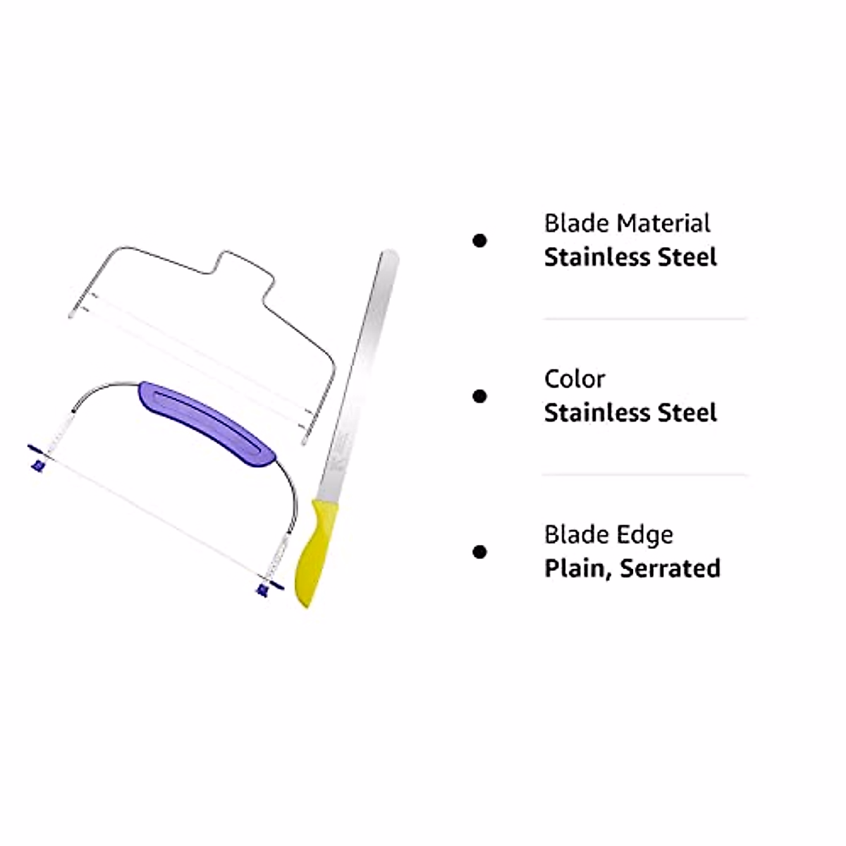 3 Pieces Kitchen Baking Tools, Adjustable Cake Levelers, Double Wire Cake Slicer Levelers and Stainless Steel Cake Knife with Plastic Handle for Wedding Birthday Layer Cake