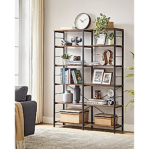 VASAGLE 6-Tier Tall Bookshelf, Bookcase, Large Metal Shelf, 11.8 x 47.2 x 67.9 Inches, for Living Room, Kitchen, Pantry, Study, Home Office, Rustic Brown and Black ULLS114B01