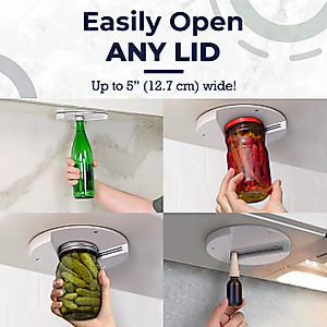 EZ Off Jar Opener for Weak Hands - Under Cabinet, Easy Grip, One Handed Jar & Bottle Opener - Removes Tight Jar Lid for Seniors with Arthritis - Essential Kitchen Gadgets for Home Assistance - White