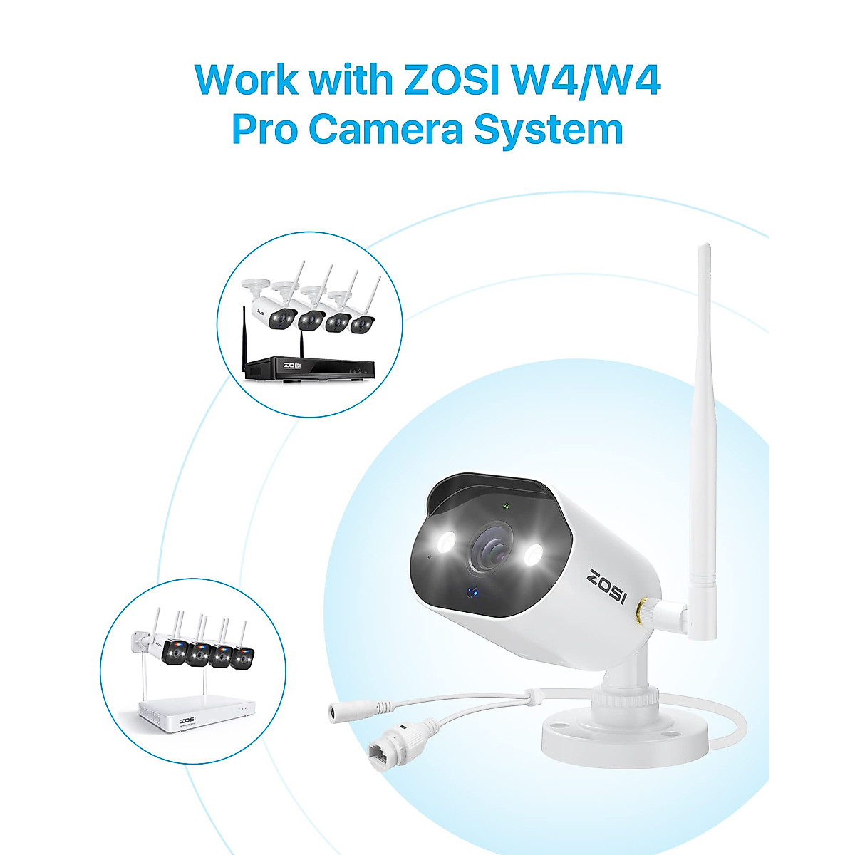 ZOSI ZG3023S Add-on Camera 3MP HD WiFi IP Network Camera Outdoor Indoor Home Security Camera Only Compatible with ZOSI NVR Recroder Video Surveillance Camera System(Model:ZR08GP)