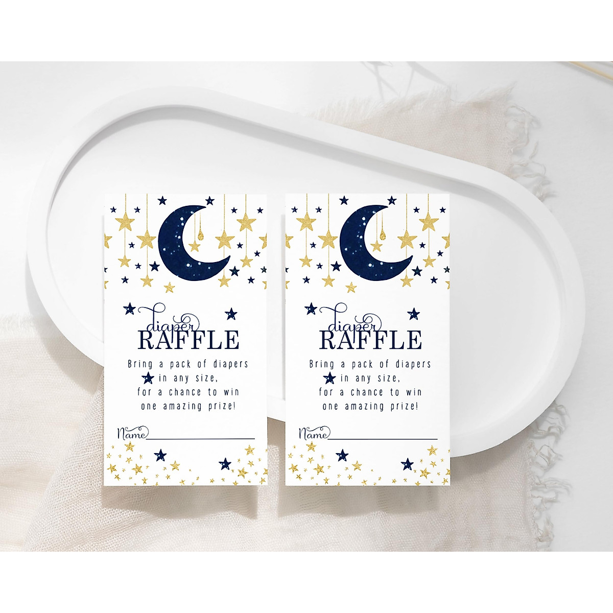 Twinkle Little Star Diaper Raffle Tickets, Celestial Baby Shower Games for Prizes, Navy and Gold Baby Shower Diaper Raffle Invitation Insert Cards, 50 Pack