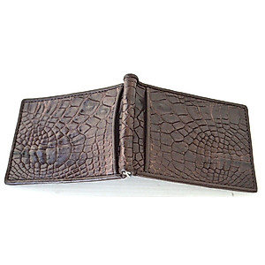 Authentic M Crocodile Skin Men's Money Clip Belly Leather Wallet Dark Brown