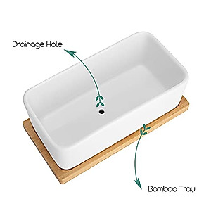 Greenaholics Succulents Planter Pots Set of 2-6.3 Inch Rectangular White Ceramic Flower Plant Pots Indoor Rectangle Pots for Plants with Bamboo Trays and Drainage Hole for Small Succulents Cactus