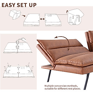 Dyonery Faux Leather Futon Sofa Bed Foam Futon Couch Sleeper Sofa Convertible Loveseat for Compact Living Spaces Offices, Easy Assembly, Brown