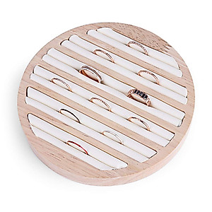 Valyria Bamboo Wood 6 Slots Round Ring Earrings Trays Showcase Display Jewelry Organizer (Round Wood)