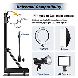 iFongsh 51"/130cm Adjustable Wall Mount Triangle Boom Arm with 9.8"/25cm Metal Flexible Tube Arm, Support 180° Rotation for Ring Light, Monolight, Softbox, Strobe Light, LED Video Light