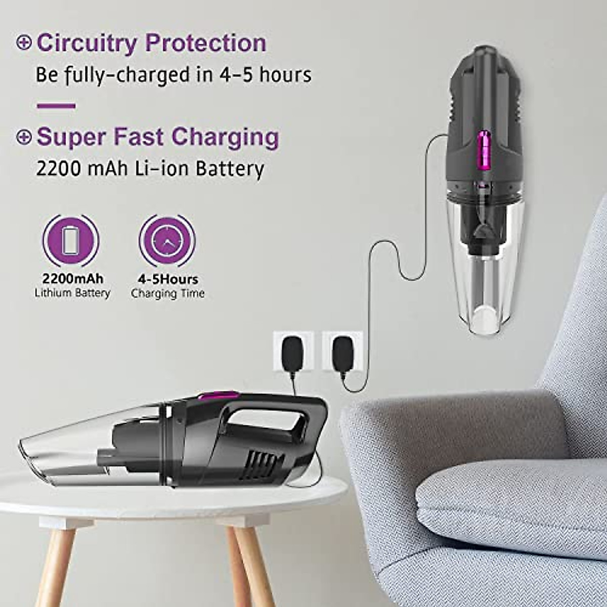 whall Handheld Vacuum Cordless, 8500PA Strong Suction Hand Held Vacuum Cleaner with LED Light, Lightweight Mini Car Vacuum Cordless Rechargeable, Portable Hand Vacuum Cleaner for Car, Home and Pet