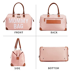 KABAQOO Mommy Bag for Hospital, Diaper Bag Tote with Changing Pad, Hospital Bags for Labor and Delivery, Large Travel Diaper Tote for Boys & Girls, Pink