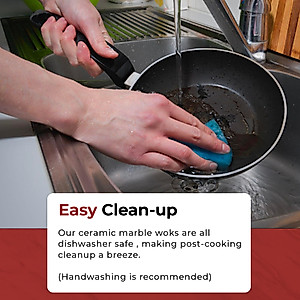 HOME N KITCHENWARE Nonstick Ceramic Wok, Frying Pan - Premium 9-Layered Cookware, Korean Marble-Coated - Easy to Clean Cast Aluminum - Induction Ready for Saute, Stir-Fry, Eggs, Fried Rice 8-Inch