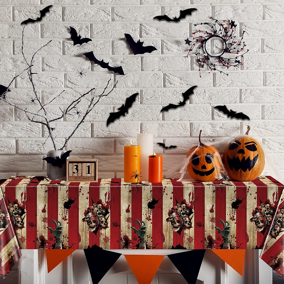 3Pcs Halloween Evil Circus Theme Tablecloth Decoration,Plastic Horrible Evil Clown Background Photography,Creepy Skull Decor Banner for Halloween Carnival and Easter Party Supplies,54x108 inches