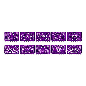 Purple Papel Picado Flags 5 PK, 60 ft Long purple tissue PAPER garlands, Mexican Banner Decorations for Weddings, Quinceaneras, Birthdays, Fiesta party supplies, WS2010