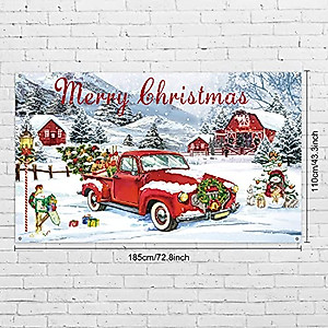 Christmas Red Truck Decoration Xmas Tree Farmhouse Rustic Backdrop Banner Red Car Snowflakes Photo Background for Merry Christmas Winter Holiday Party Home Decorations Supplies, 72.8 x 43.3 Inch