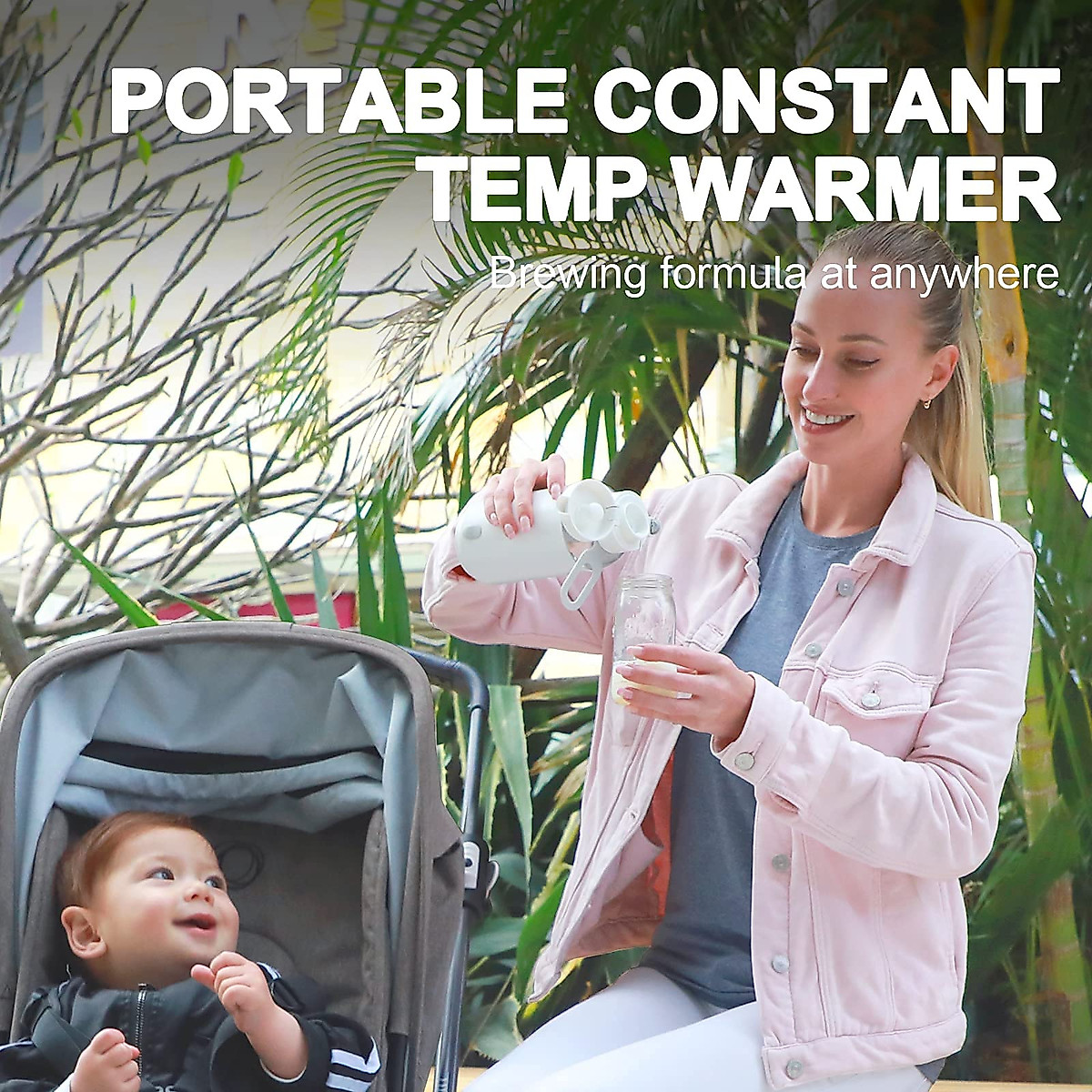 bopopo Portable Water Warmer for Formula,Milk,Precise Temp Control,Battery Powered Instant Warmer for Travel,8 Ounce,Smart Wireless Baby Flask for Car,Airplane Journey,White