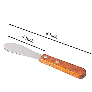 YIKANGHENG Cheese Spreaders with Wooden Handle, 2 Pcs 8 Inch Stainless Steel Butter Knife for Cheese, Cake, Cream and Bread (2)