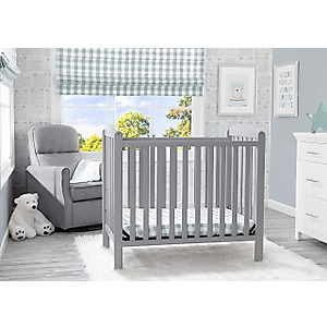 Delta Children Emery Mini Convertible Baby Crib with 2.75-inch Mattress, Grey