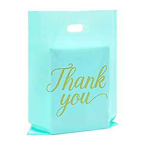 Stockroom Plus 100 Pack Thank You Merchandise Bags for Small Business, Boutique, Party Favors (Teal, 12 x 15 Inches)