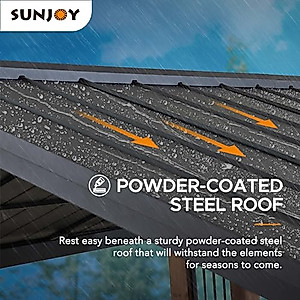 Sunjoy 11 x 13 ft. Hardtop Gazebo Outdoor Cedar Frame Wood Gazebo with Black Steel Hardtop Roof for Patio, Garden, Backyard, and Lawn Activities by SummerCove