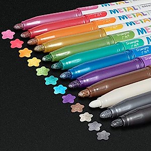 Metallic Markers Permanent Paint Pens: 12 Pack 2MM Medium Tip Metallic Pens for Black Paper, Rock, Pumpkin Painting, Scrapbooking, Egg, Mug, Glass, Fabric, Wood, Photo Album, Drawing & Art Supplies
