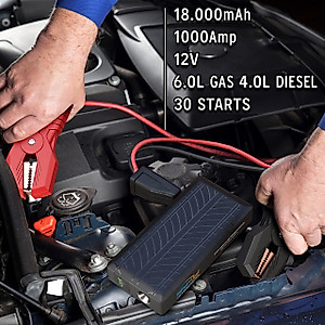 Infinity Light Jump Starter Battery Pack – 1000Amp 18,000mAh 12V Car Portable Battery Booster Pack Power Bank – 2 in 1 USB Charger with LCD Display, LED Light Emergency Warning Mode, 6L Gas/4L Diesel