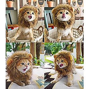 RosyLife Lion Mane Wig for Cat Costume Pet Adjustable Washable Comfortable Fancy Lion Hair Cat Clothes Dress for Halloween Christmas Easter Festival Party Activity (Brown)