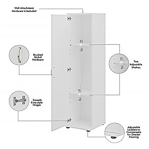 Bush Business Furniture Universal Laundry Storage Narrow Linen Tower with Door and Shelves, White