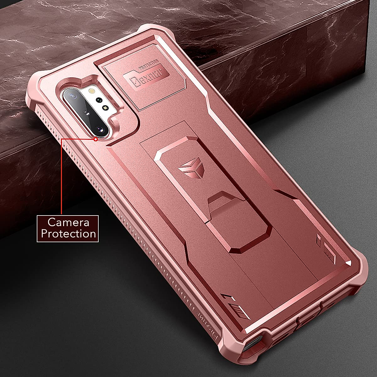 Dexnor for Samsung Galaxy Note 10+ Plus Case, [Built in Screen Protector and Kickstand] Heavy Military Grade Protection Shockproof Protective Cover for Samsung Galaxy Note 10 Plus Rose Gold