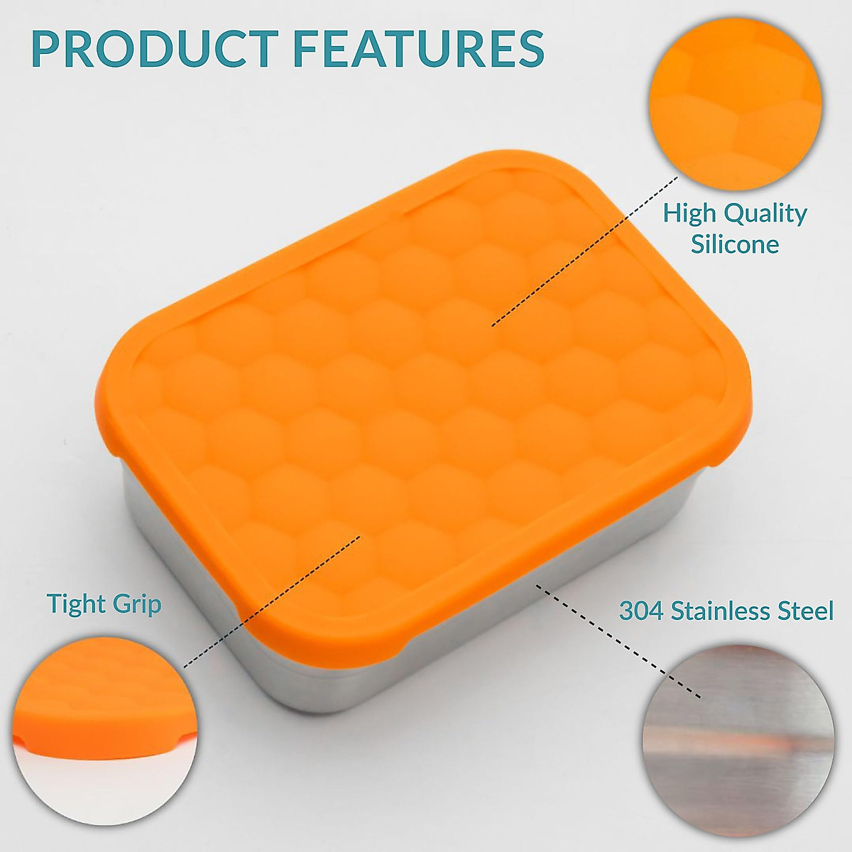 Kichenly Stainless Steel Lunch Box Containers with Silicone Lids – One 25oz and Two 8oz Containers Set – Lunch Box for Kids, Toddler Snack Containers – Perfect for School (Orange)