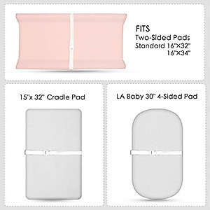TILLYOU Changing Pad Cover Set, Jersey Knit Ultra Soft Unisex Diaper Change Table Sheets for Baby Boys Girls, Fit 32"/34''x16" Contoured Pad, Comfy Cozy 2-Pack Cradle Sheets, Peachy Pink & Lt Gray